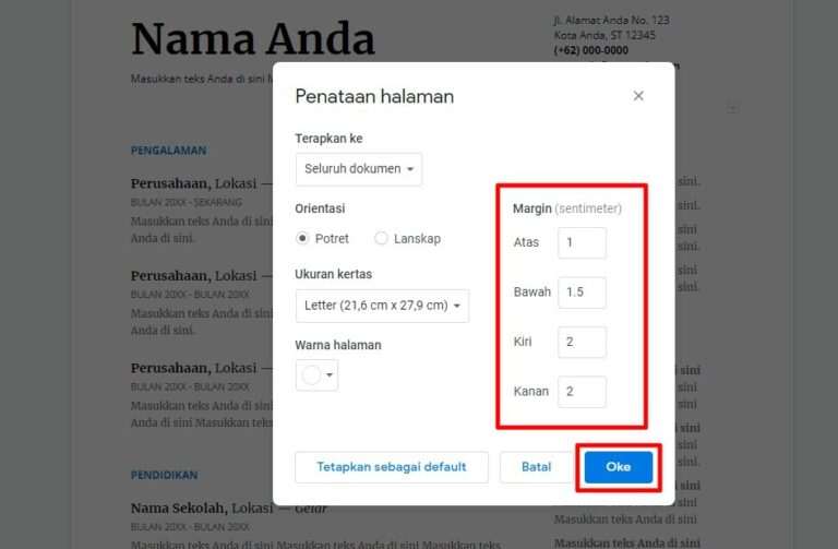 Cara Mengatur Jarak Margin Kertas di Google Docs