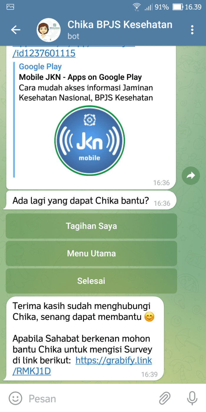 Cara Cek Status BPJS Kesehatan Mandiri di Aplikasi Telegram