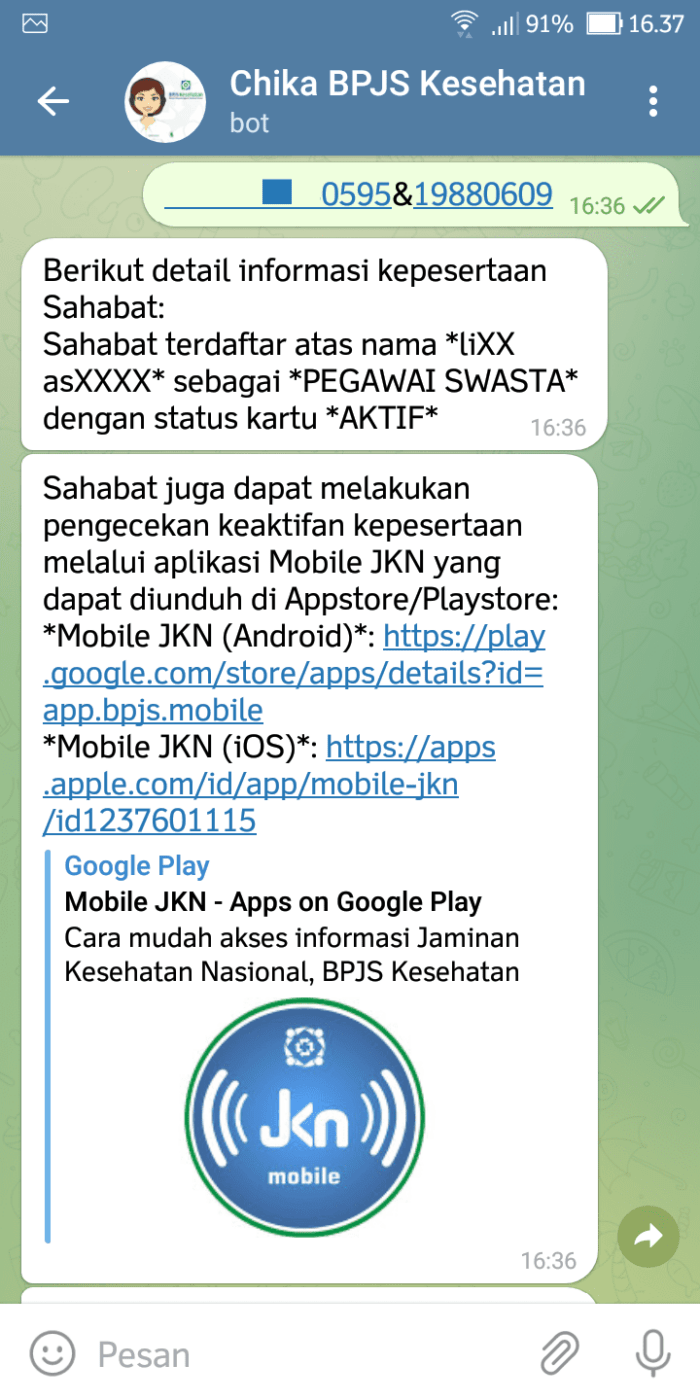 Cara Cek Status BPJS Kesehatan Mandiri di Aplikasi Telegram