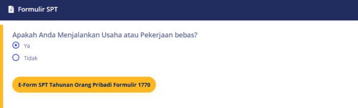Cara Lapor SPT Tahunan 1770 Pribadi dengan eForm