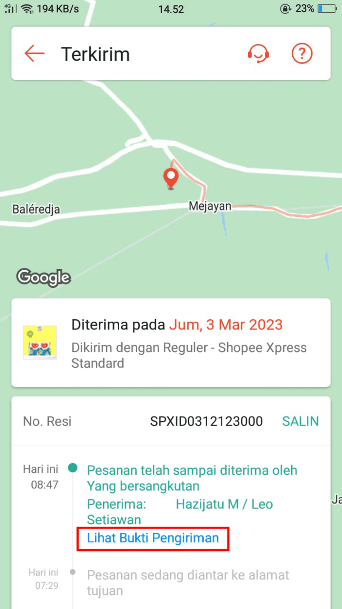 Cara Melihat Foto Penerima Paket di Aplikasi Shopee
